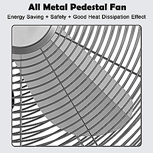 COSTWAY Metal Pedestal Fan, 18-Inch Quiet Oscillating Standing Fan with Height Adjustable, 3 Wind Speed, 4 Blades, Widespread Stand Floor Fan for Bedroom, Room, Home, Office, Shop (Black bronze)