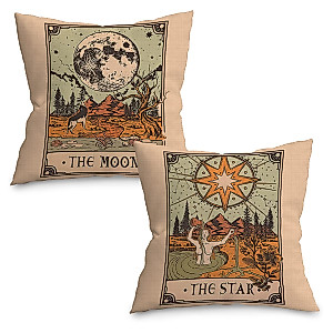 UINHMOP Tarot The Moon The Star 18x18in Set of 2 Throw Pillow Cover,Tarot Card Decor Decorations for Home Bedroom Living Room Girls Room,Gifts for Tarot Astrology Lovers
