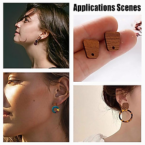 arricraft 24 Pcs 6 Styles Wood Stud Earrings Posts with Loop, Natural Wooden Square/Flower/Rectangle/Arch Stud Earring Findings with 30Pcs Ear Nuts for Earring Jewelry Making