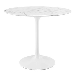 Modway Lippa 36" Mid-Century Dining Table with Round Artificial Marble Top in White