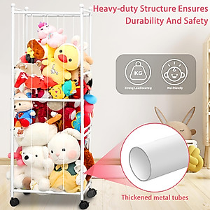 【Metal Tubes】Stuffed Animal Storage, Plush Toy Storage Organizer Shlf, Extra Large Stuffed Animal Holder With 360° Brake Wheels, Stuffed Animal Zoo Storage For Nursery Playroom Kids Room, White