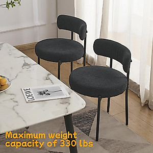 EDWELL Black Boucle Dining Chairs Set of 4, Mid Century Modern Dining Room Chairs with 3.94“ Cushions, Round Upholstered Kitchen Chairs with Black Metal Legs for Dining Chair, Living Room