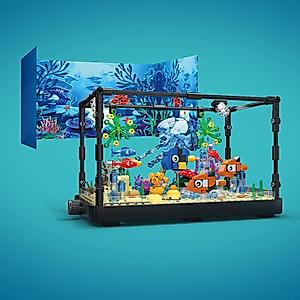 Mesiondy Fish Tank Building Block Set with Light，Aquarium，Marine Jellyfish, Building Block Toy for Kids 6, Home Decor
