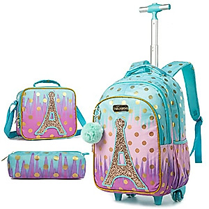 MOHCO Rolling Backpack 18 inch with Lunch Bag and Pencil Case Wheeled School Backpack for Boys and Girls