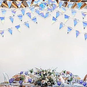 33Ft Iridescent Party Decoration Holographic Fabric Triangle Pennant Banner Flag Cotton Bunting Garland for Birthday Wedding Bridal Shower Bachelorette Engagement Disco Euphoria Galaxy Party Supplies
