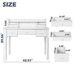 FUNKOCO White Writing Desk with Detachable Hutch& 5 Drawers,Modern Computer Workstation for Home Office,Vanity Table