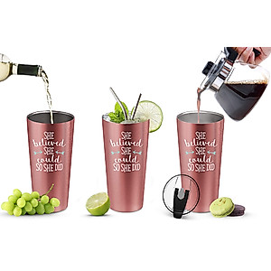 Fancyfams She Believed She Could So She Did, 22 oz Stainless Steel Tumbler, Congratulations Gifts, College Graduation Gifts for Her, Encouraging Gifts for Women (22oz - Rose Gold)