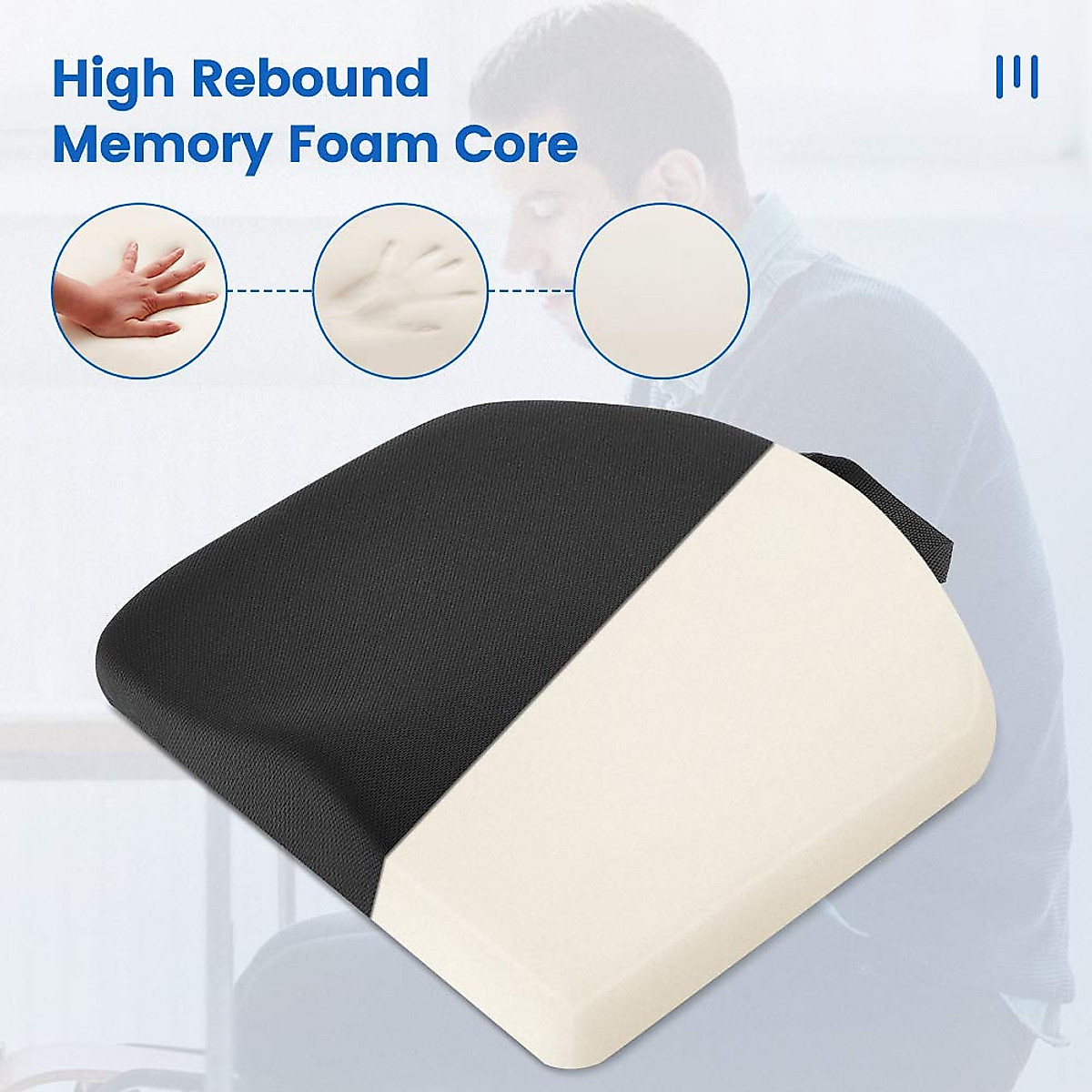 Tsumbay Comfort Seat Cushion for Office Chair - Ergonnomic 100% Memory Foam Firm Coccyx Pad - Relieve Back Pressure - Washable & Breathable Cover - for Car Seat/Computer Chair/Wheelchairs