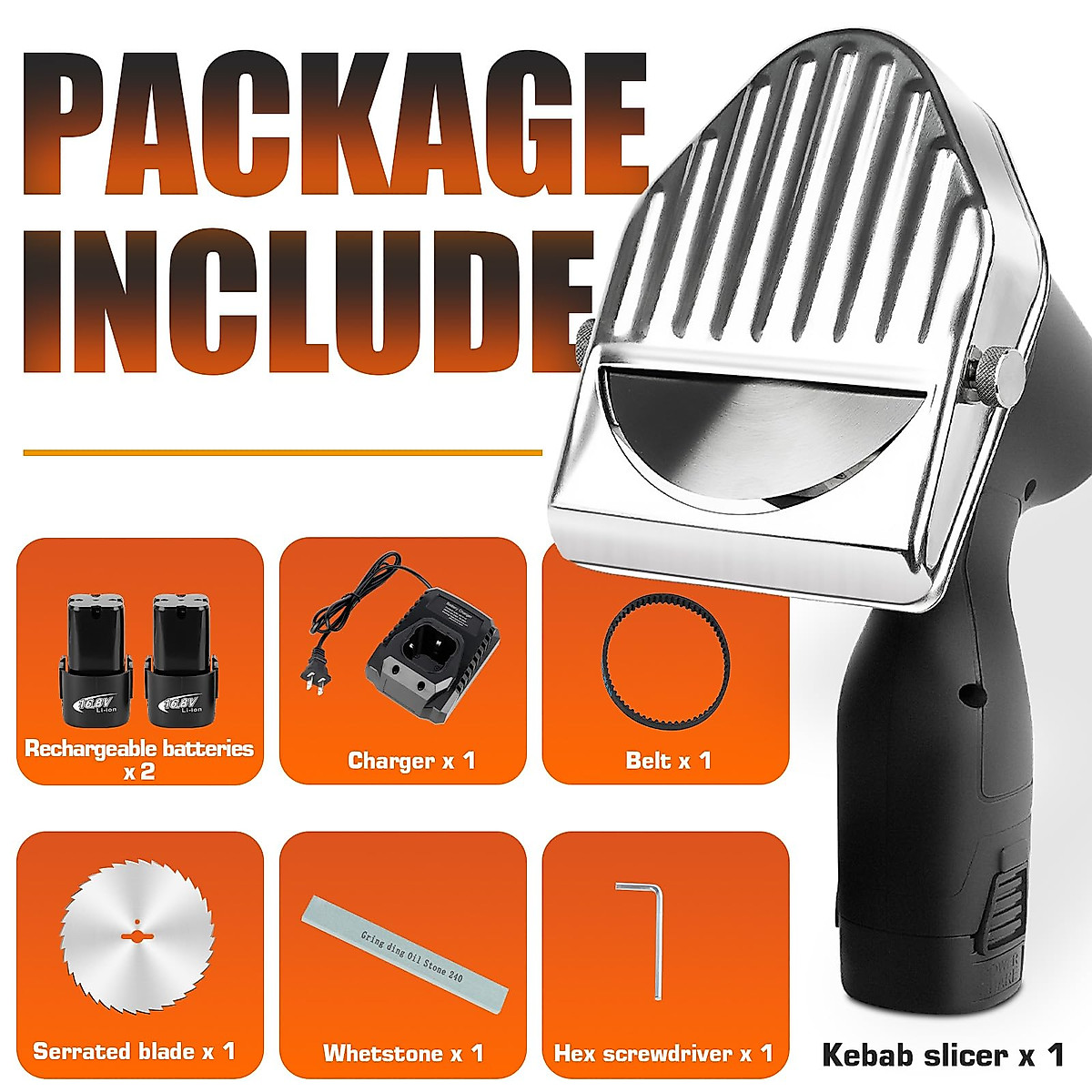 SOKO Cordless Electric Gyro Kebab knife portable Shawarma Cutter Doner Kebab slicer Machine, Fast Charger and 12V battery 2 Blades,80w, black