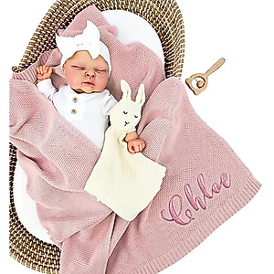 Hying Personalized Baby Blanket Custom Names Cotton Blanket Baby Shower Blanket Embroidered Name Customized Blanket for Baby Kids Newborn Birthday Customized Gifts (40×30 inch)