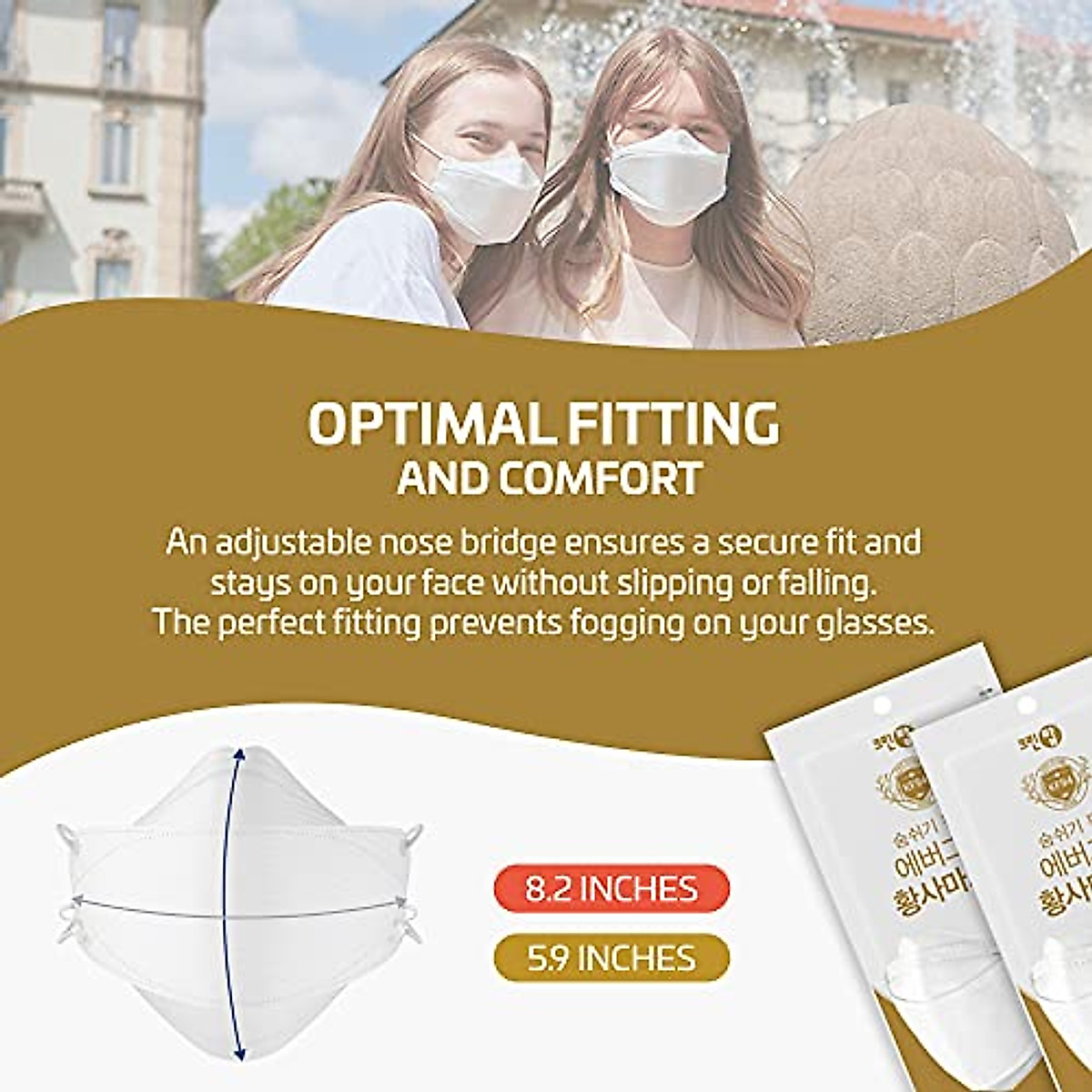 10 Individually Packaged CLEANTOP Adjustable Strap KF94 Certified Safety Face Mask made for Adult & Kids, Made in KOREA (White, Large (Adults))