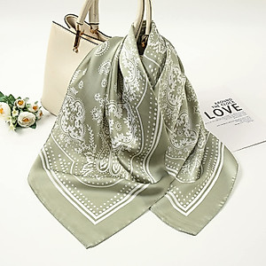 VANLINKER 3 Pcs 27.5 Inches Silk Head Scarf for Women Men Vintage Bandanas Satin Hair Scarf Silk Wrap Scarf Neckerchief Square Scarves VL9549 Caramel+Sage Green+Oatmeal