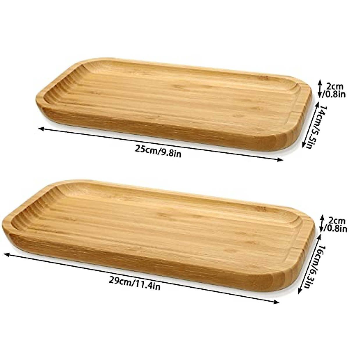 2 Pcs Bamboo Tray Bathroom Counter Tray Bathroom Tray Organizer Bamboo Toothbrush Holder Bathroom Counter Decor, 11.4 x 6.3 x 0.8 Inches, 9.8 x 5.5 x 0.8 Inches
