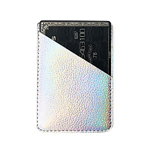 Obbii Metallic Gold PU Leather Card Holder for Back of Phone with 3M Adhesive Stick-on Credit Card Wallet Pockets for iPhone and Android Smartphones (Silver)