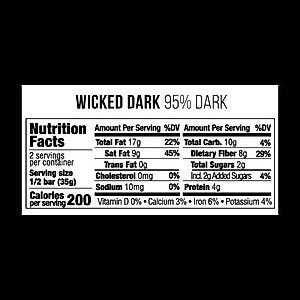 Taza Chocolate Organic Amaze Bar 95% Stone Ground, Wicked Dark, 2.5 Ounce (6 Count), Vegan