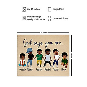 God Says You Are Wall Art - Religious Wall Decor for African American Boys - Christian Gifts - Scripture Wall Decor - God Wall Art - Black Boys Room Decor - Motivational Inspirational Bible Verses