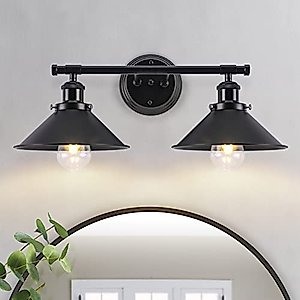Alynzee 2 Light Bathroom Vanity Light Fixtures,Farmhouse Wall Sconce Matte Black Finish Industrial Bathroom Vanity Lighting for Bathroom Kitchen Living Room Workshop Cafe