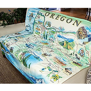 Oregon State Map Fleece Blanket - Hand-Drawn Original Art - Soft, Cozy, and Warm Throw Blanket for Couch - Unique Gift - 58"x 50"