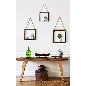 Mkono Hanging Square Floating Shelves Wall Mounted Set of 3 Boho Decor Rustic Wood Cube Shadow Boxes Decorative Shelf for Office Living Room Bedroom Apartment