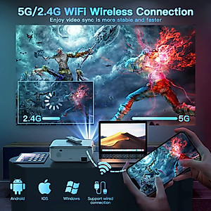 Projector 4K with WiFi and Bluetooth, 5G 1080P Outdoor Movie Projectors, 9500L/700ANSI Portable Smart Mini Projector with 100" Proyector Screen & Tripod, Compatible with iOS/Android/Win/TV Stick