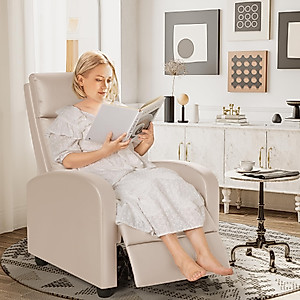 Rankok Recliner Chair Modern PU Leather Reclining Chair Ergonomic Adjustable Recliner for Living Room Home Theater Seating Single Sofa (Beige)