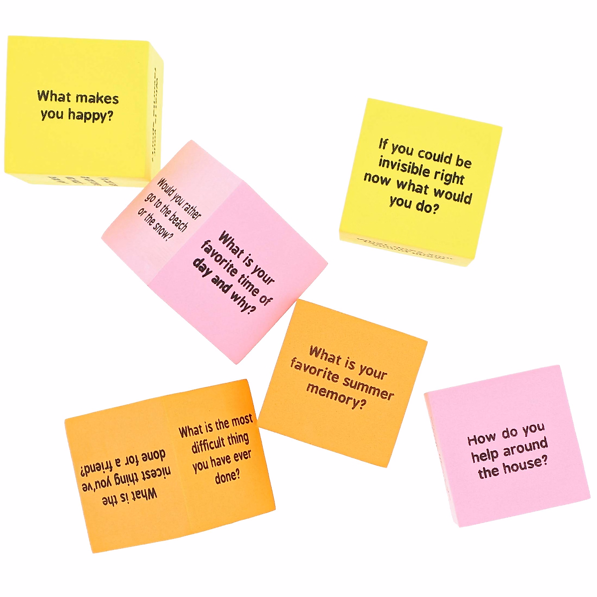 Juvale Conversation Starters Cubes, Kids Educational Games (3 Colors, 1.5 In, 6 Pack)