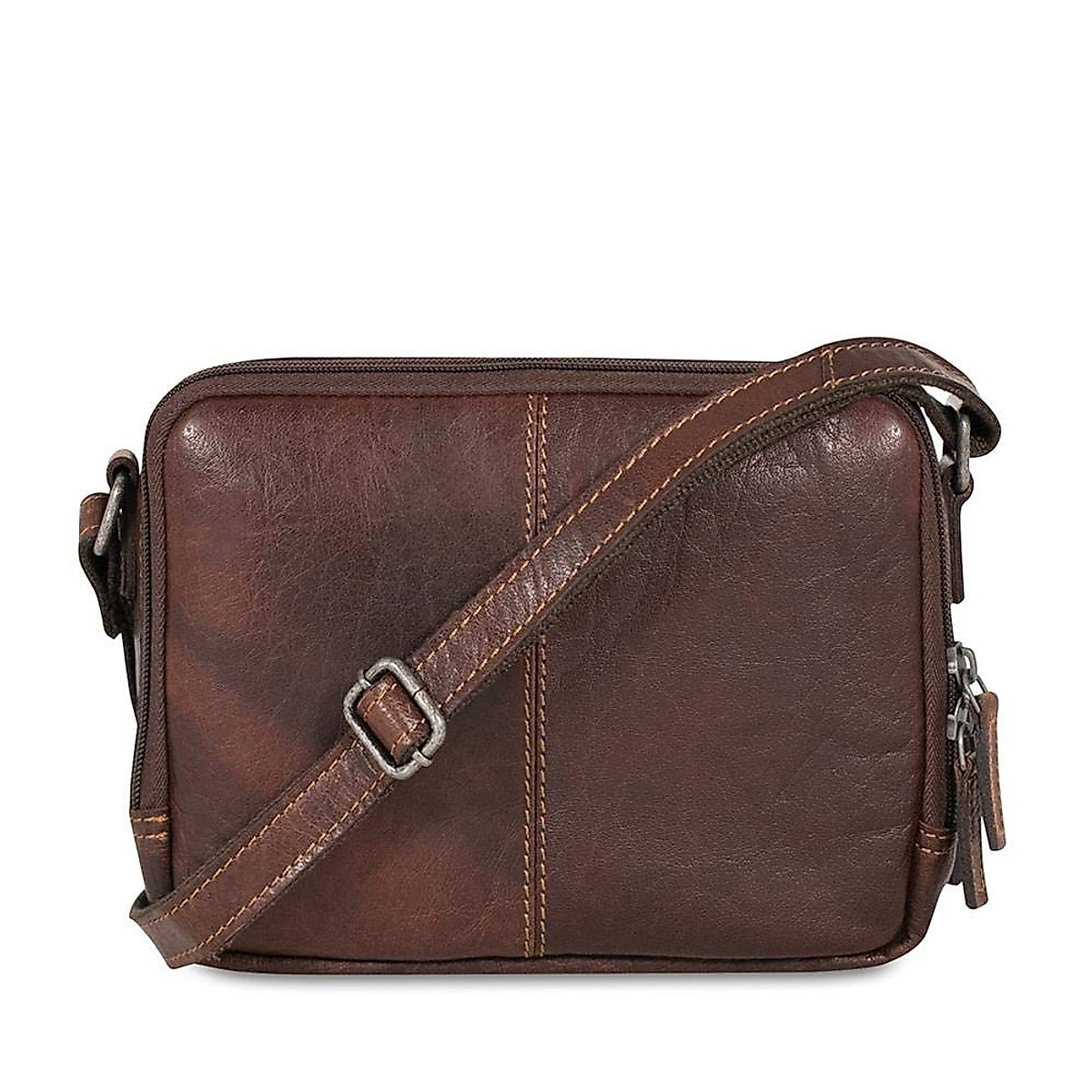 Voyager Double Zippered Crossbody Bag #7195 (Brown)
