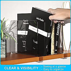 GOFI Closet Dividers for Shelves - 8 PCS Clear Acrylic Shelf Dividers for Closet Organization, Shelf Separators for Clothes Purses Towels Linen Books in Bedroom Kitchen Cabinets Office Bookshelf
