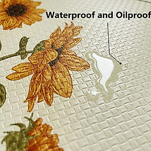 UKELER Farmhouse Kitchen Rug Set 2 PCS Sunflower Floral Waterproof Laundry Room Rugs Runner Non Slip Cushioned Anti-Fatigue Area Rugs for Kitchen Laundry Room
