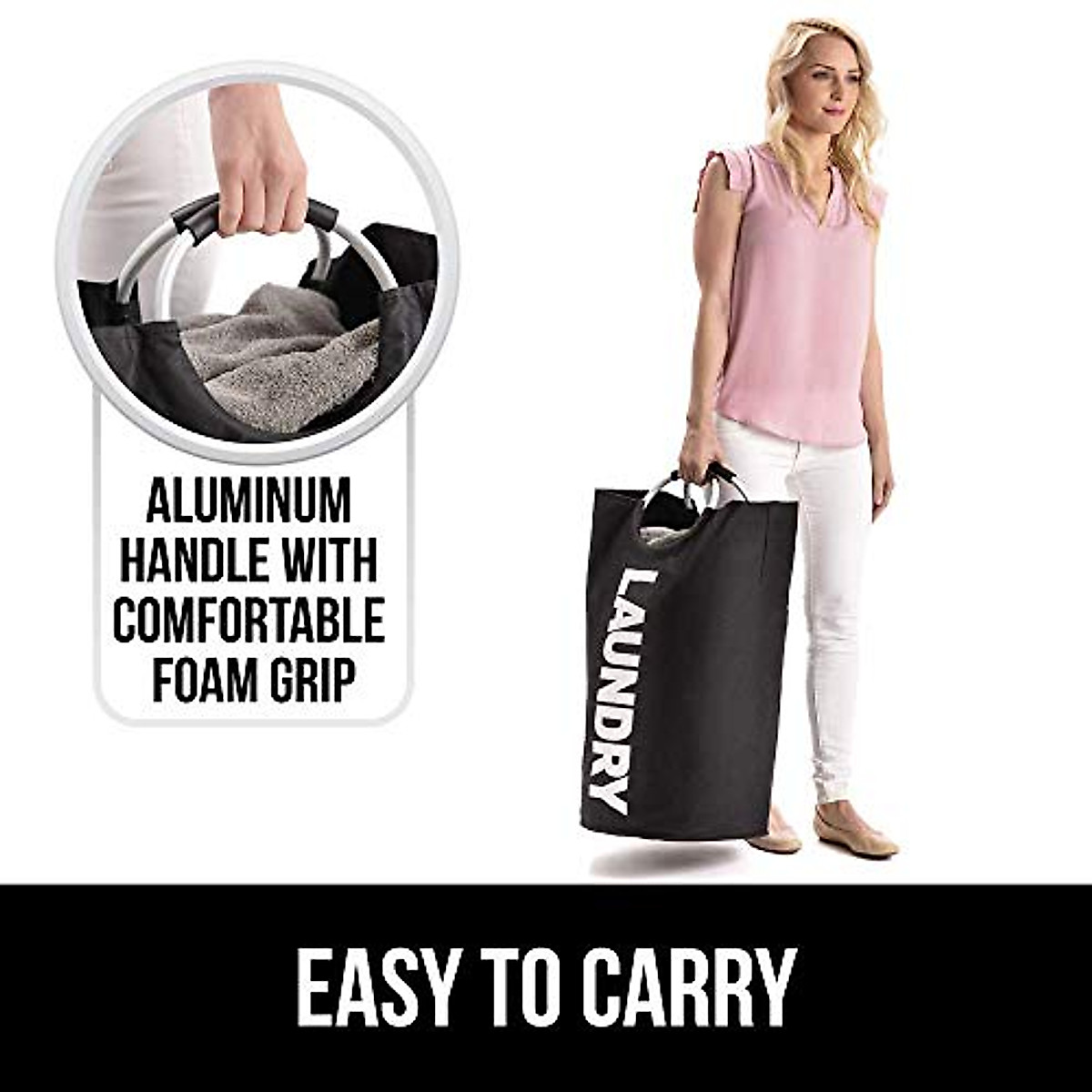 Gorilla Grip Laundry Basket and 3 Piece Packing Cubes, Laundry Basket Size 115L, Easy Carry Handles, Space Saving Travel Bags for Carry On in Multiple Sizes, Mesh Zipper, Both in Black, 2 Item Bundle