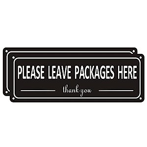 Leave Packages Here Sign Metal, (2 Pack) Package Delivery Sign Instructions, 10" x 3.5" Leave Packages Sign for Front Door, Aluminum Outside Signs, Rust free, Fade Resistant,Weatherproof