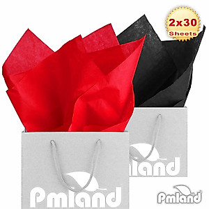 PMLAND Premium Quality Gift Wrapping Paper - Black and Red - 20 Inches x 26 Inches 60 Sheets
