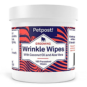 Petpost | Bulldog Wrinkle Wipes for Dogs - Natural Coconut Oil Formula Cleans and Soothes Pug Wrinkles and Folds - 100 Ultra Soft Cotton Pads