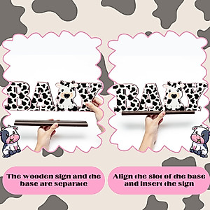 ANGOLIO Baby Cow Print Wooden Table Centerpieces, Cow Table Wooden Sign Letter Table Decoration Cow Theme Party Farm Animals Cow Cutouts for Children's Birthday Western Cowboy Baby Shower Party Favors
