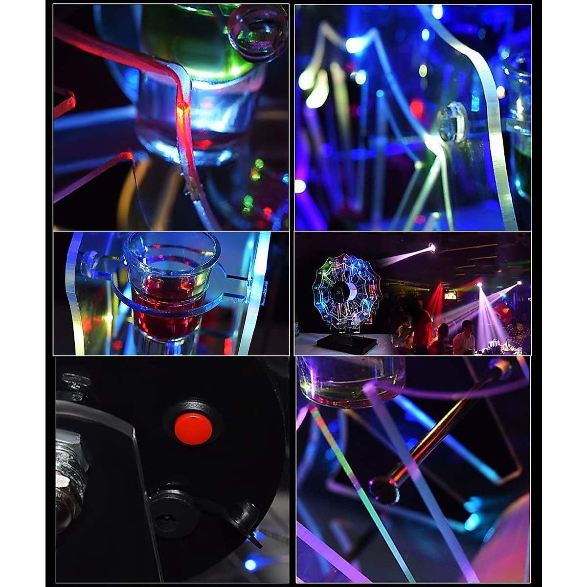 Liquor Shelves Ferris Wheel Tequila LED Liquor Bottle Display Shelf ,Ice Wine Stand, Colorful Light Spinning Stand with 12 Glasses Cups, Party Bar Drinking Tumblers Stand for Birthday, Wedding