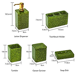 Green Bathroom Accessory Decor Set,5Pcs Premium Resin Bath Accesorios para Baños,Luxury Bling Bathroom Sink Essentials for New Apartment Restroom,Green Toothbrush Holder & Soap Dispenser Set,Giftable