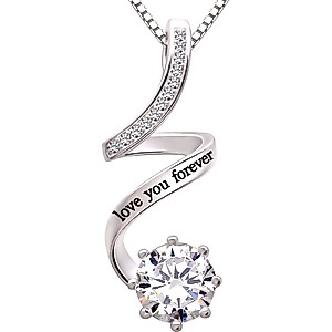 ALOV Jewelry Sterling Silver "love you forever" Cubic Zirconia Pendant Necklace