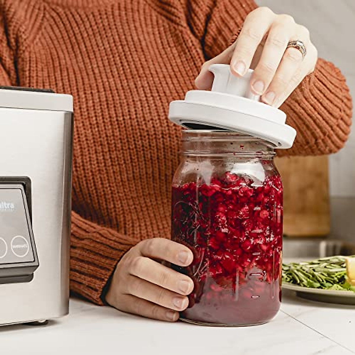 Jar Sealer Hood for Vacuum Sealing Wide-Mouth Mason Jar Food Storage 2 Pack with One Accessory Hose by Magic Vac, Keep Food Fresh BPA Free, MADE IN ITALY