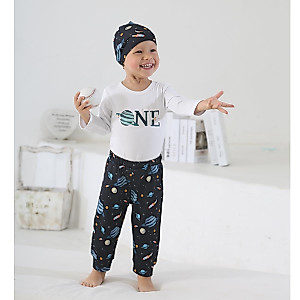 Baby Boy 1st Birthday Outfit Infant Boy First Birthday Clothes Boy Astronauts Cake Smash Bodysuit (White,12-18 Months)