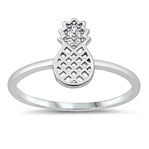 PERFECTJEWELZ Tropical Pineapple CZ Ring 925 Sterling Silver 11mm Size 8