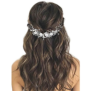 GORAIS Flower Bride Wedding Hair Vine Crystal Bridal Headpieces Pearl Hair Accessories for Women and Girls (A-Silver)