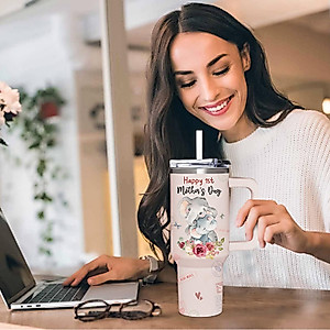 TAMUNBEE First Mothers Day Gifts For New Mom, Daughter From Baby, Sister, Son - 1st Mothers Day Gifts From Husband - First Time Mother Presents - Elephant 40oz Tumbler With Handle for Woman