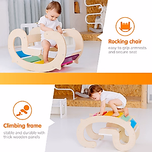 labebe Toddler Climbing Arch, Waldorf Rainbow Rocker Play, 3-in-1 Montessori Climbing Toys for Kid, Wooden Indoor Outdoor Play Gym Learning Playset, Playground for Kids Gift