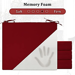 Cozyide Outdoor Chair Cushions, Waterproof Patio Seat Cushions with Adjustable Straps, Square Corner Patio Chair Cushions for Garden, Burgundy, 18.5x16x3 Inch (Pack of 4)