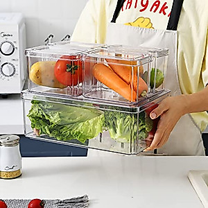 Set of 5 Fridge Organizer Bins Plastic Freezer Refrigerator Pantry Organizer Food Storage Box Container for Cabinet, Countertops, Cupboard, Kitchen Pantry Organization and Storage