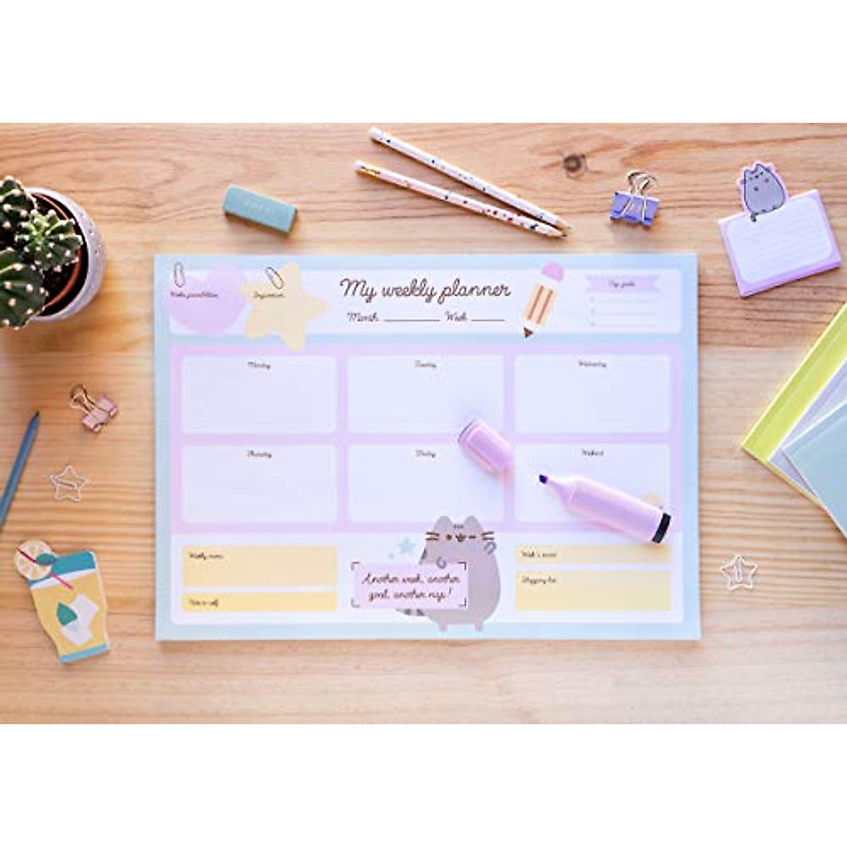 Official Pusheen A3 Desk Pad with Daily, Weekly and Monthly Calendar, Desktop Planner, Desktop Note Pad, 54 Undated Tear Off Sheets, 11.7 x 16.5 inches, To Do List - Kawaii Stationery (A3 SIZE)