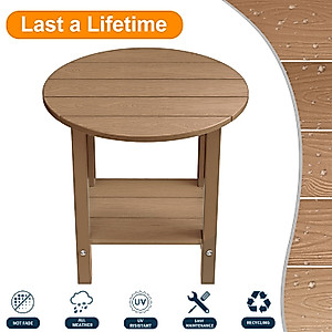 MXIMU Round Outdoor Side Table Adirondack Tables 18 Inch Chairside End Tables with Storage Shelf, 2-Tier Plastic Patio Side Table for Balcony Backyard Lawn