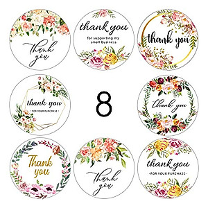 Avamie 1000 PCS Thank You Stickers Rolls, 1.5 inch Thank You for Supporting My Small Business Stickers, 16 Unique Designs, Thank You Stickers Labels 2 Rolls (Floral and Greenery)
