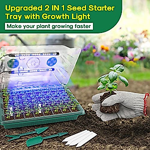 BlumWay Seed Starter Tray with Grow Light,2 Pack 80 Cells Seedling Tray Kit with Humidity Dome/Indoor Plant Starter Kit, Adjustable Brightness Plant Germination Trays