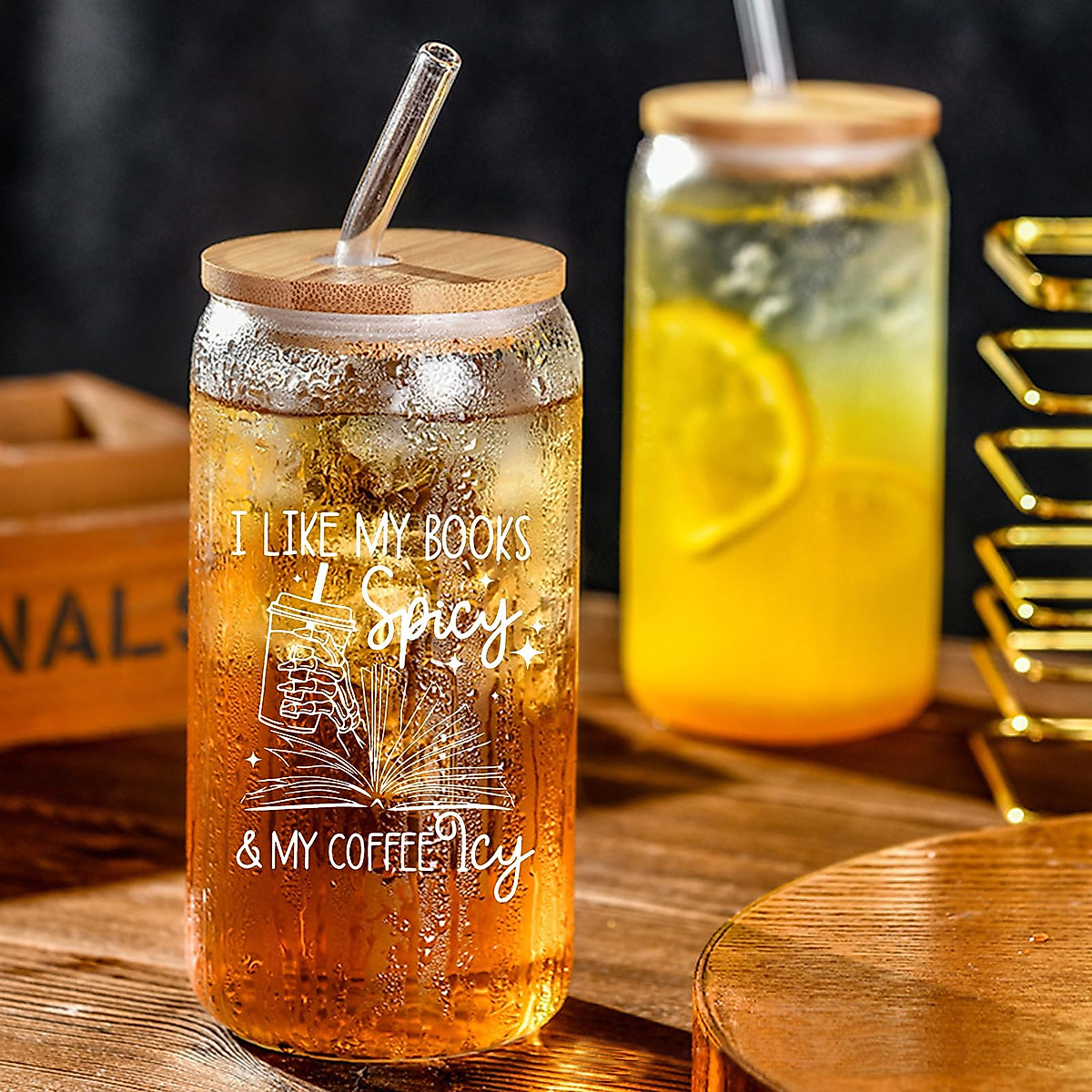 Teeglow Book Lovers Gifts Idea, Gifts for Book Lovers, Gifts for Reader, 16oz Drinking Glass Cups with Lids Straws, Book Club Bookish Gifts, Mothers Day, Reading Gifts for Women, Readers, Bookworm